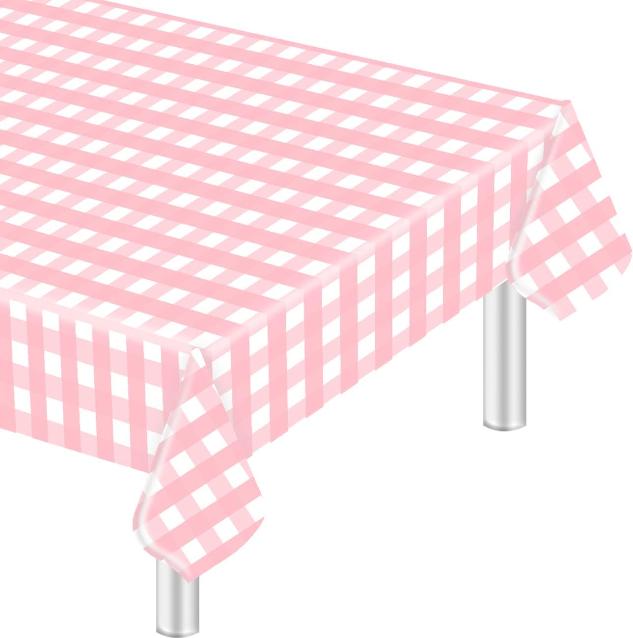 Amazon.com: 6 Pcs Pink Gingham Tablecloth Pink Disposable Plastic ...
