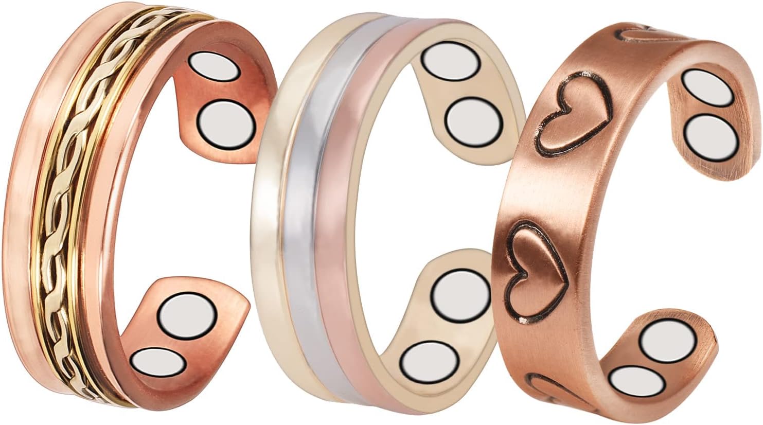 Amazon.com: EnerCoppeX Tricolor Tone Gold&Silver Copper Magnetic Ring ...