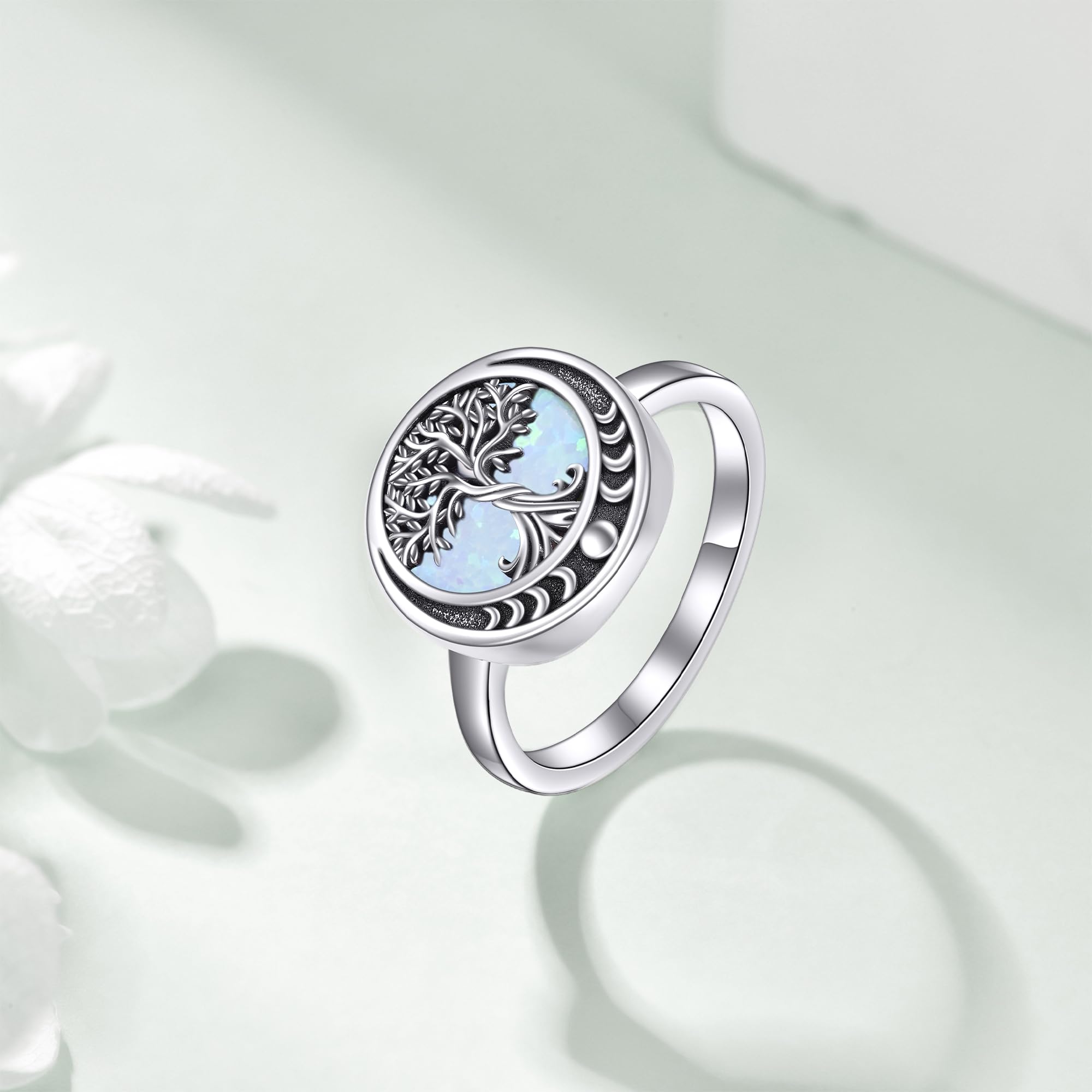Snapklik.com : Sterling Silver Opal Moon Phase Tree Of Life Ring Family ...