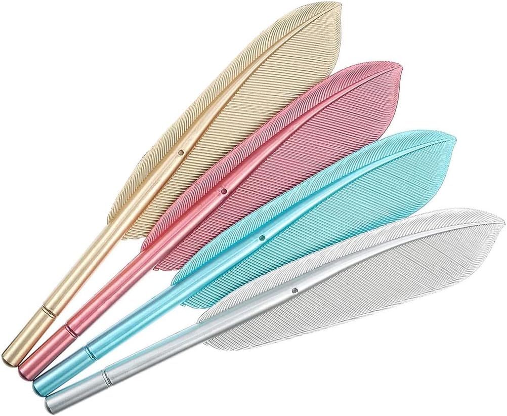 Zeayebsr Lot de 4 stylos à encre gel, forme de plume, stylo à bille ...