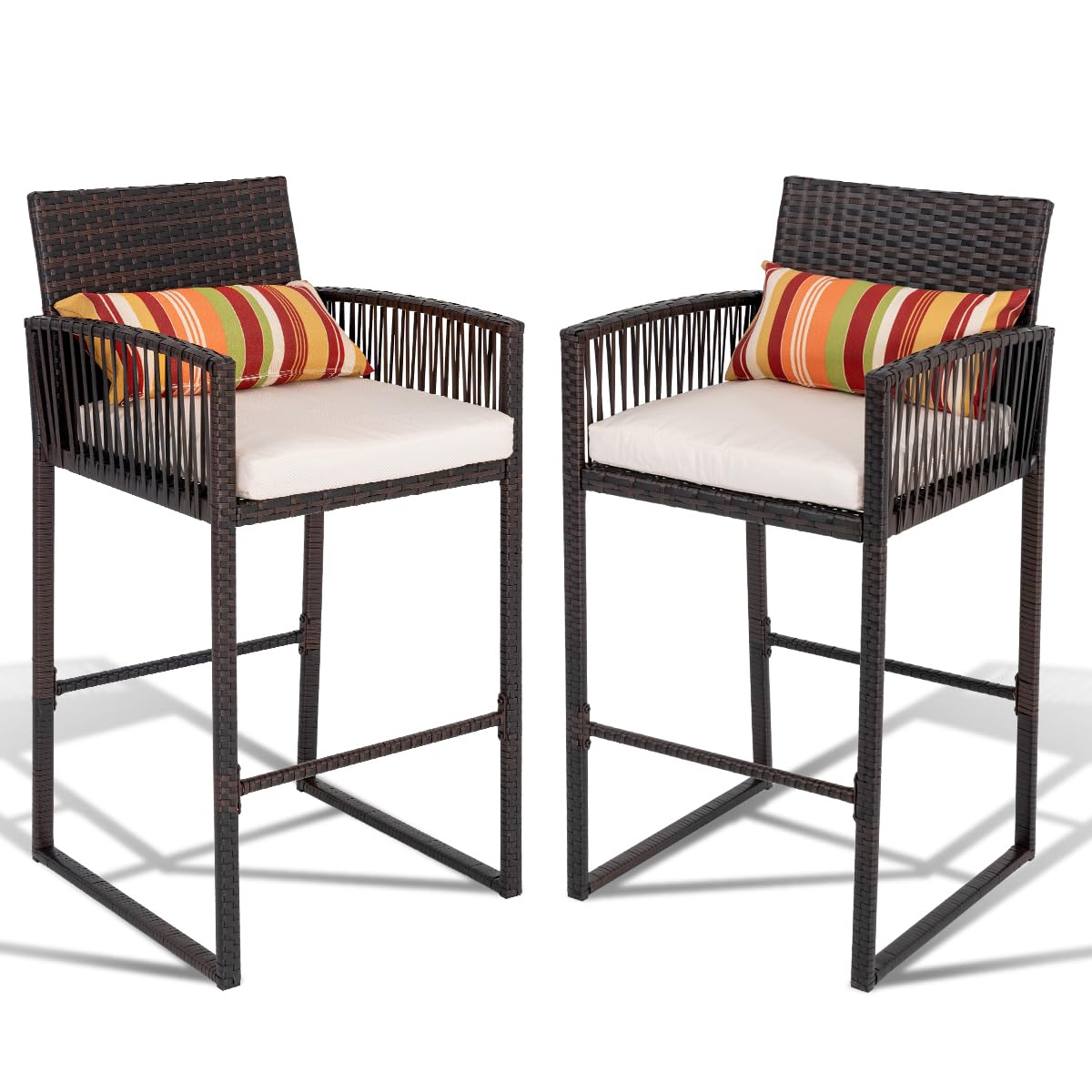 Amazon.com: Sundale Outdoor Wicker Bar Stools, Patio Counter Height ...