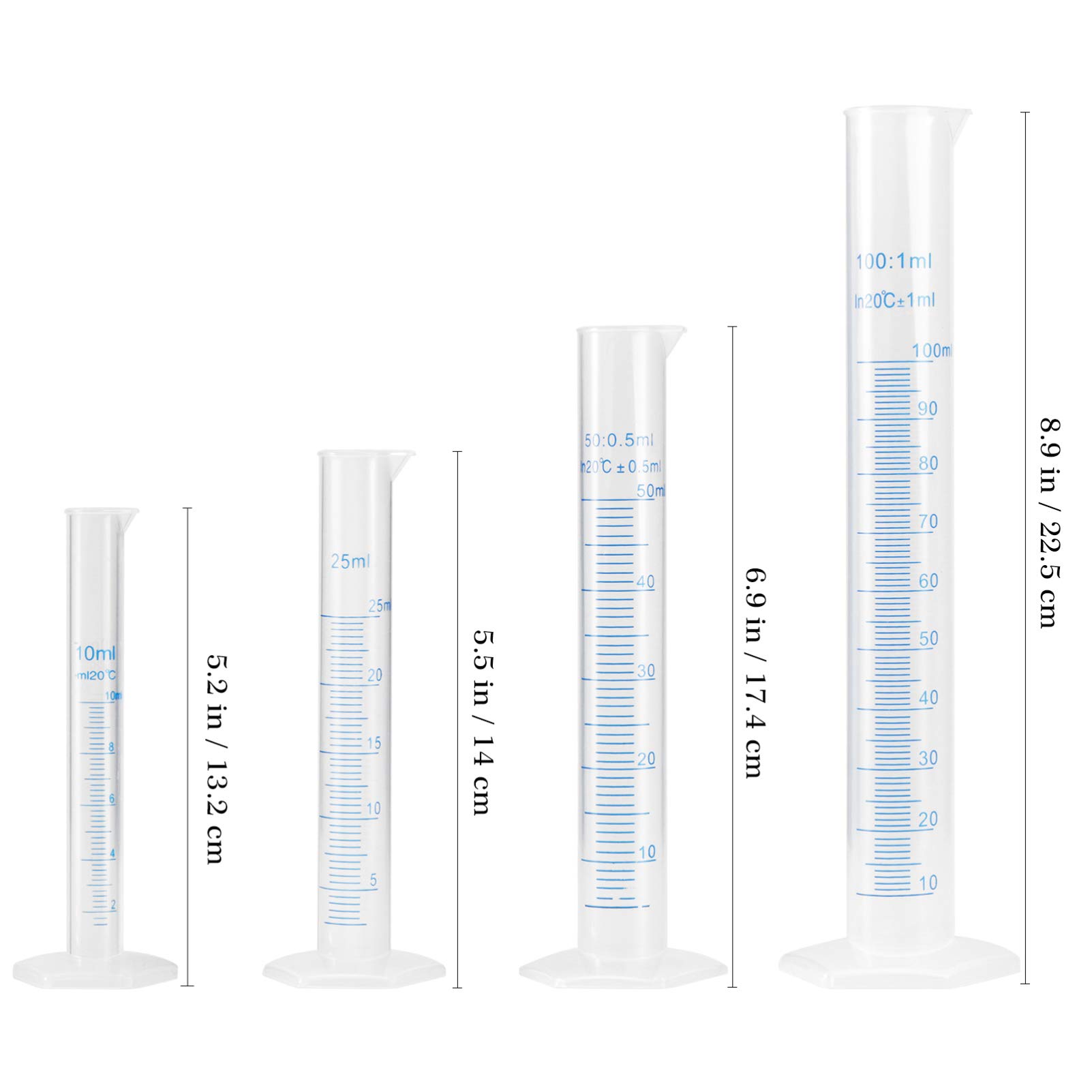 Buy FRCOLOR Plastic Graduated Cylinder Set, 4 Sizes Lab Test Tubes ...