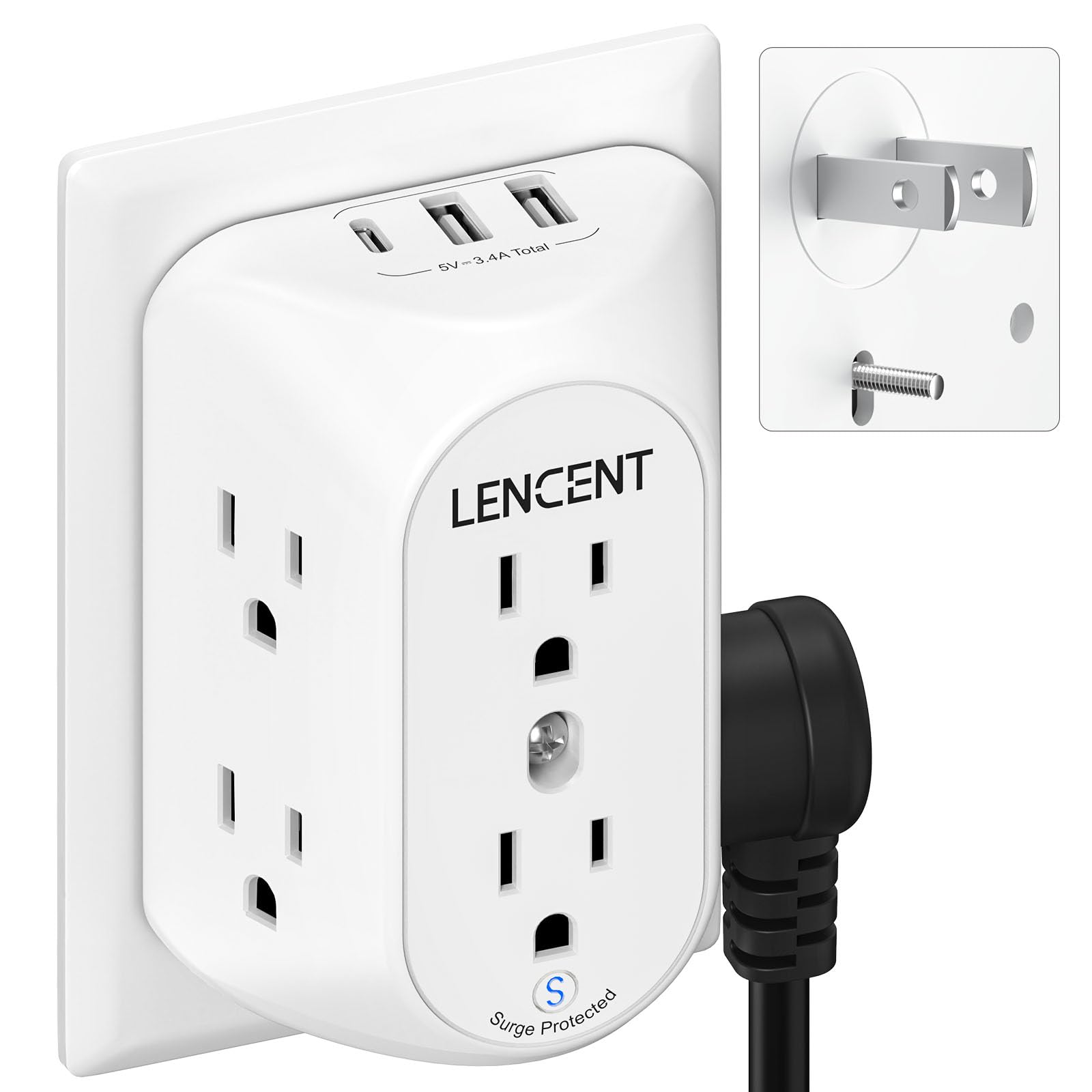Amazon.com: LENCENT 2 Prong Power Strip, 3 to 2 Prong Grounding Outlet ...