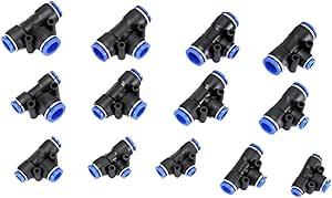 Amazon.com: PE PEG Pneumatic Push-To-Connect Air Line Tube Fittings Tee ...