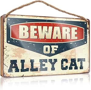 Amazon.com: Dorm Room Essentials Beware of Alley Cat Wooden Sign Teen ...