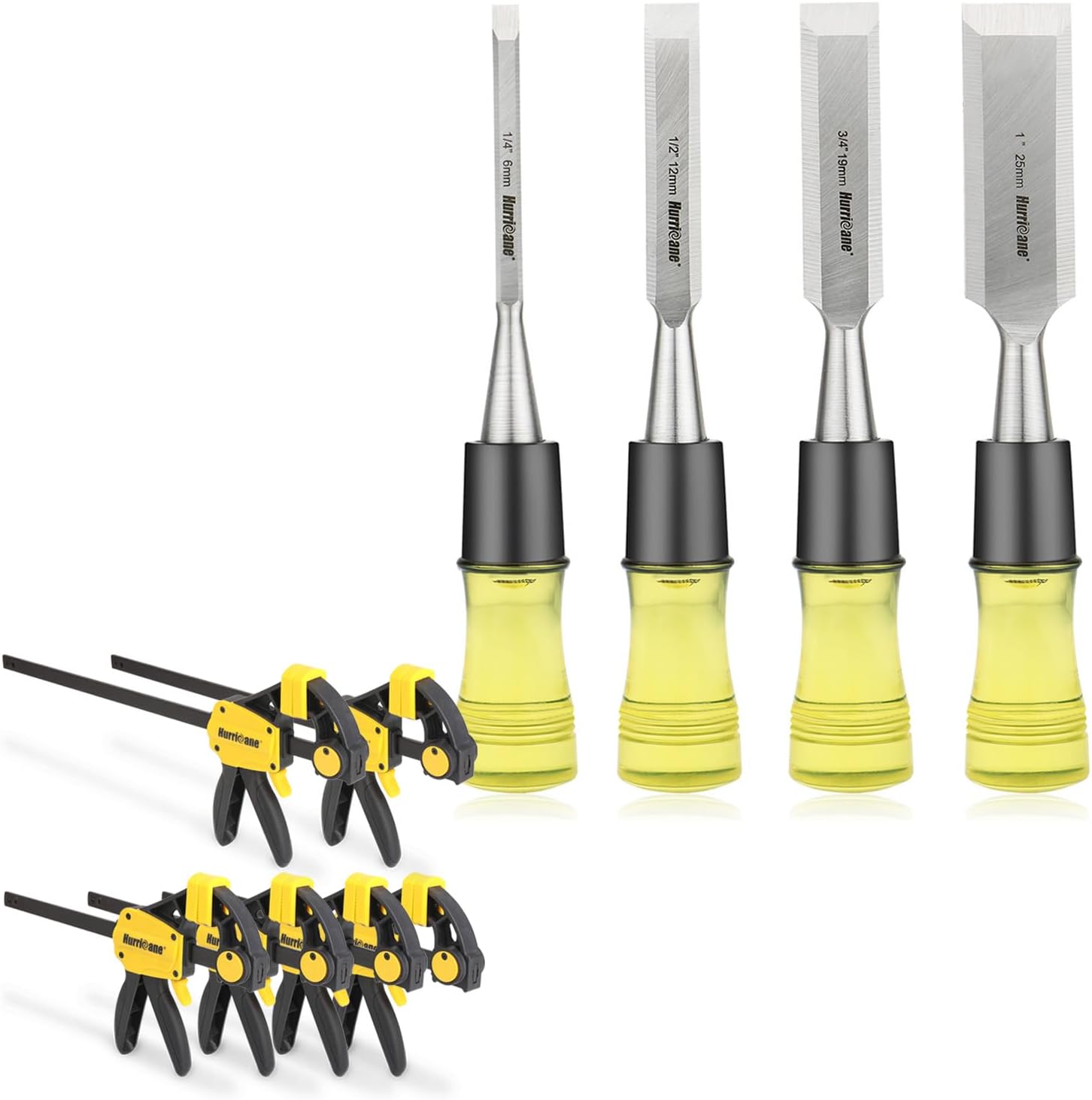 HURRICANE 4 Piece Extra Large Wood Chisel Set with 6 Pack One-Handed ...