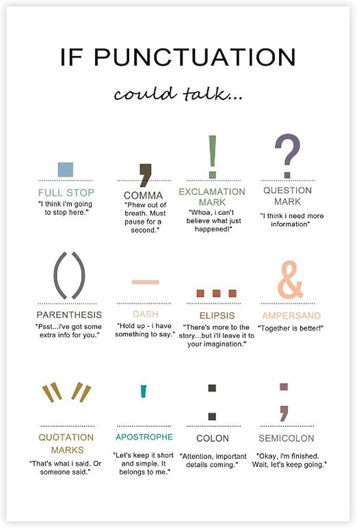 Amazon.com: If Punctuation Could Talk Poster Boho English Grammar Wall ...