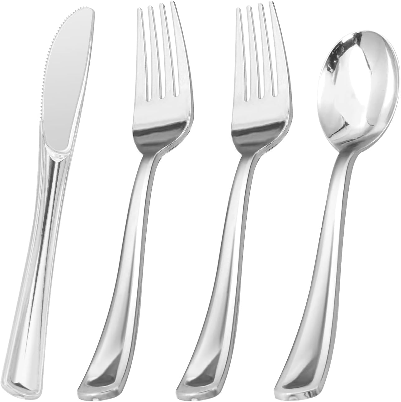 Amazon.com: Plastic Silverware Set- Silver Flatware Set- Heavy Duty ...