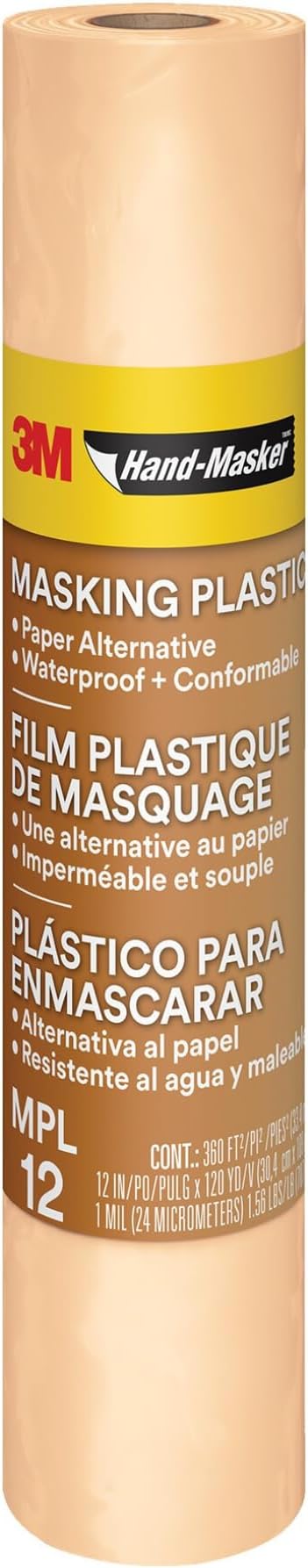 3M Hand-Masker Masking Plastic, 12 in x 120 yds, Easy To Wrap Around ...