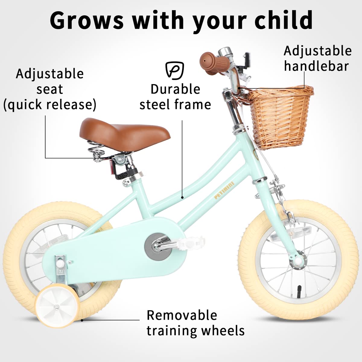 Petimini 12 Inch Kids Bike for 2 3 4 Years Old Little Girls Retro ...