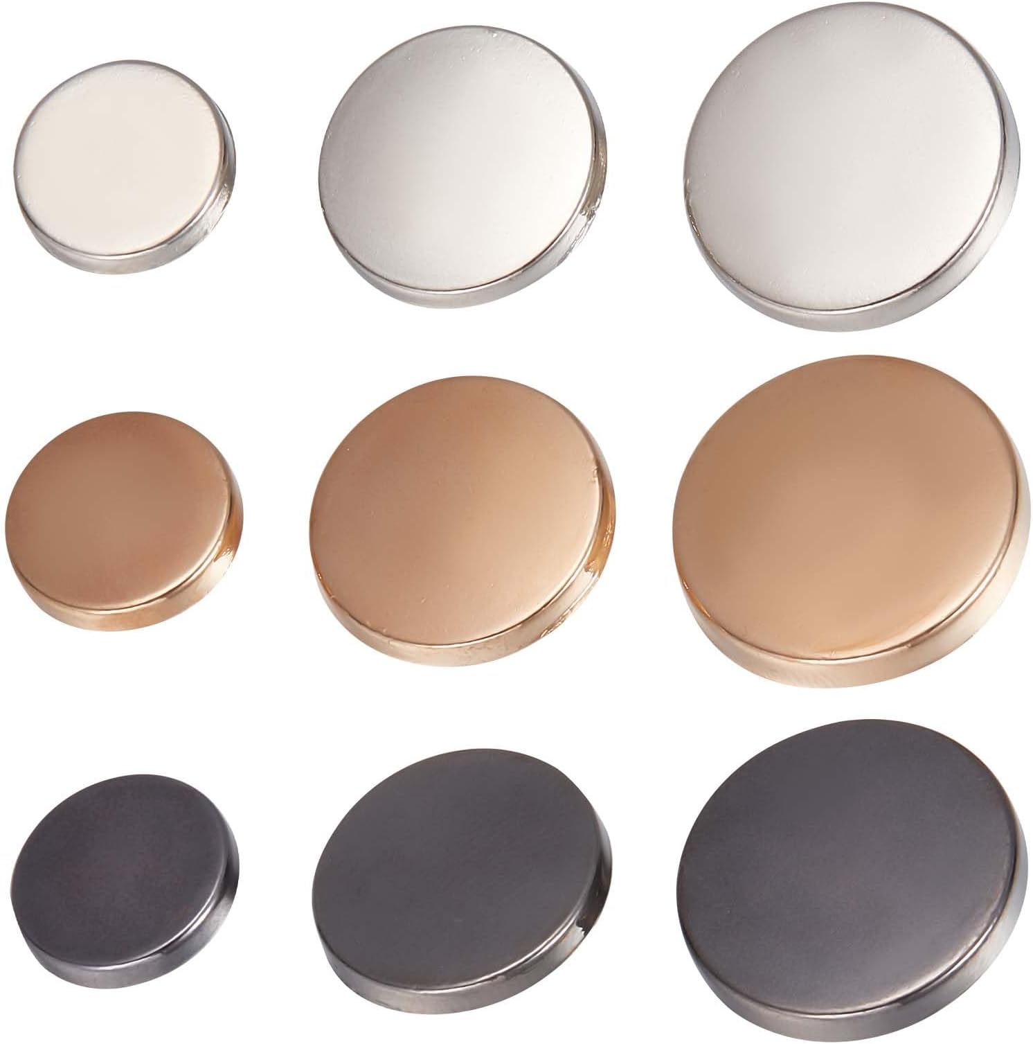 GORGECRAFT 54PCS 3 Sizes Flat Metal Silver Buttons 3 Colors Alloy Shank ...