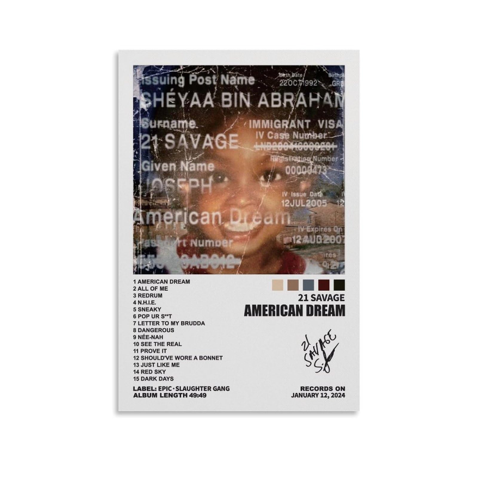 Amazon.com: BOODU 21 Savage Poster American Dream Album Cover Posters ...