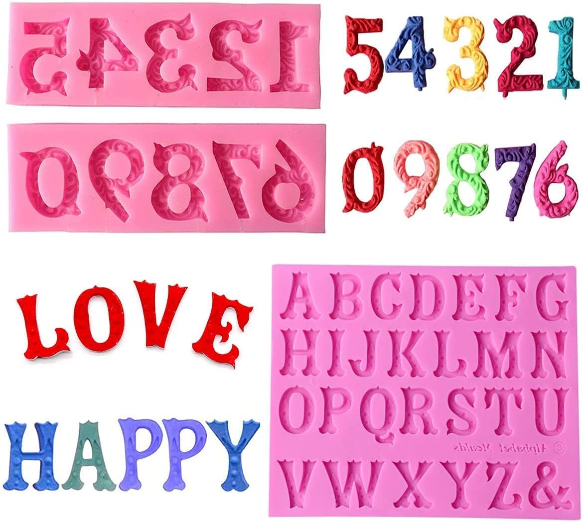 Amazon.com: Fondant Letter Mold 3D Silicone Number Alphabet Molds for ...