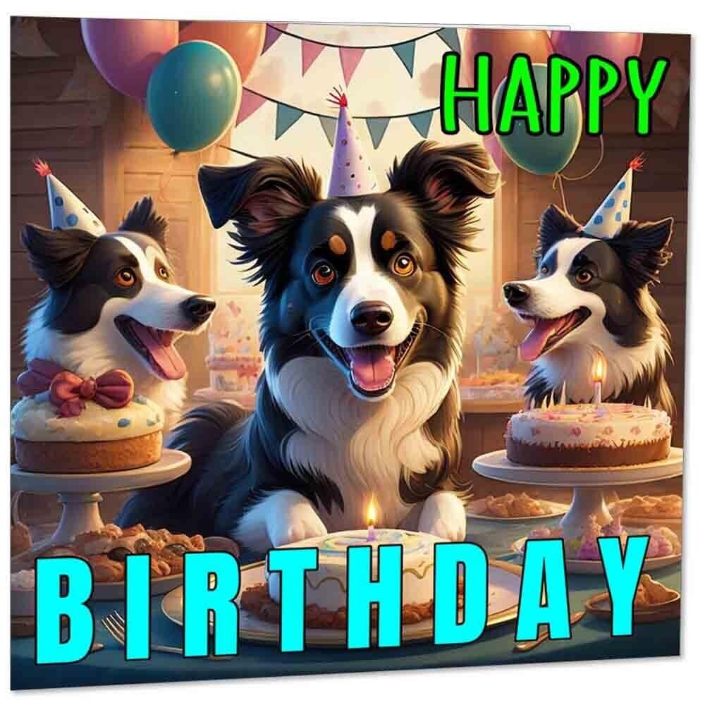 Border Collie Birthday Card - With Envelope Cute Dog Card 145mm x 145mm ...