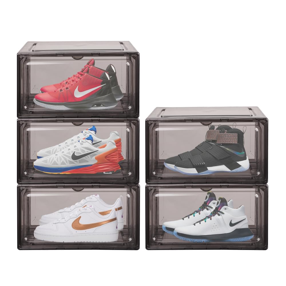 HORUSDY 5-Pack Shoe Display Box, Grey-Transparent Hard Plastic Sneaker ...
