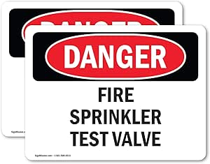 Amazon.com: (2 Pack) Fire Sprinkler Test Valve OSHA Danger Sign 7 Inch ...