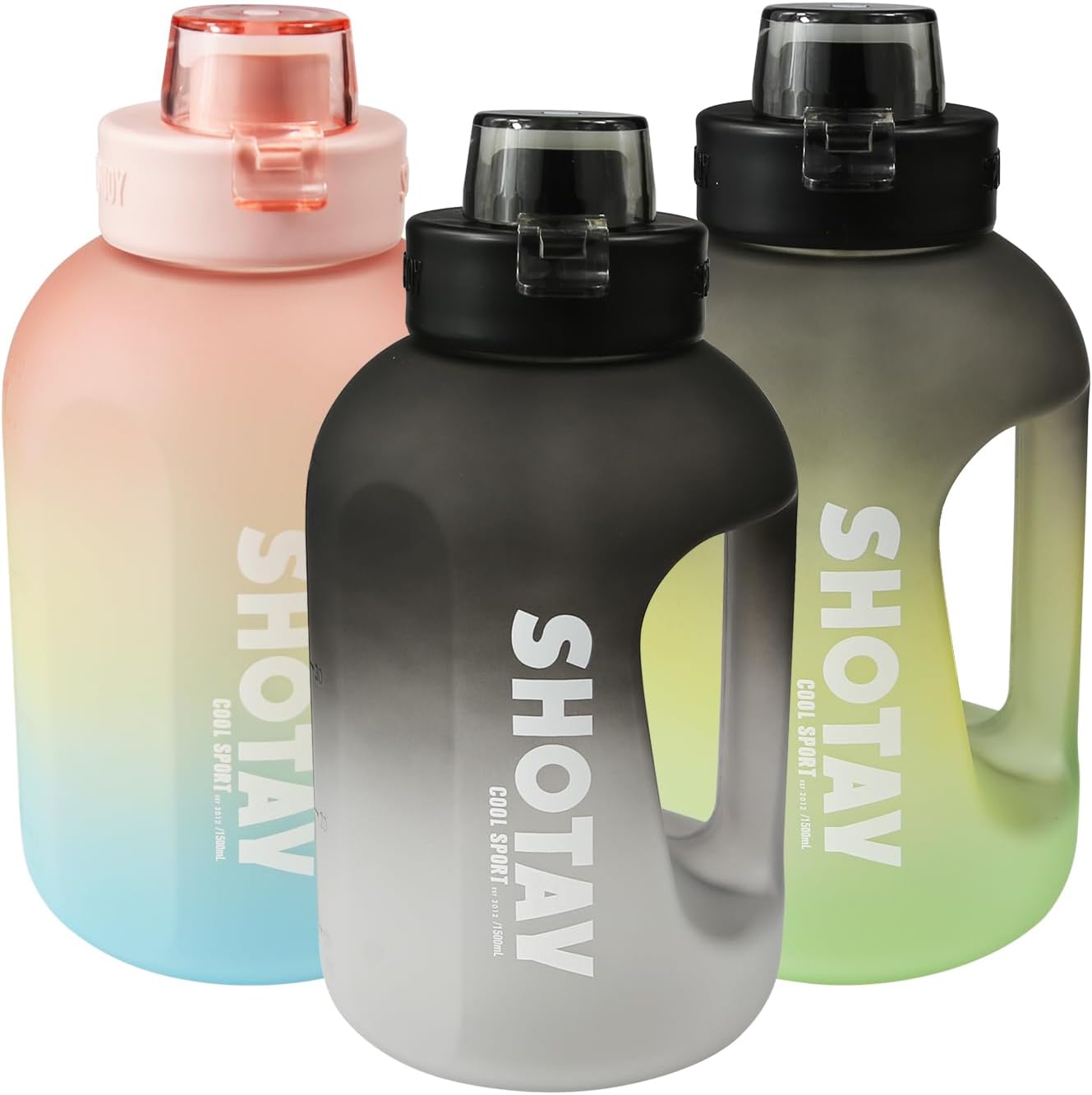 SHOTAY 1.5L Sports Water Bottles Half Gallon Motivational with Time Marker Removable Straw, BPA ...