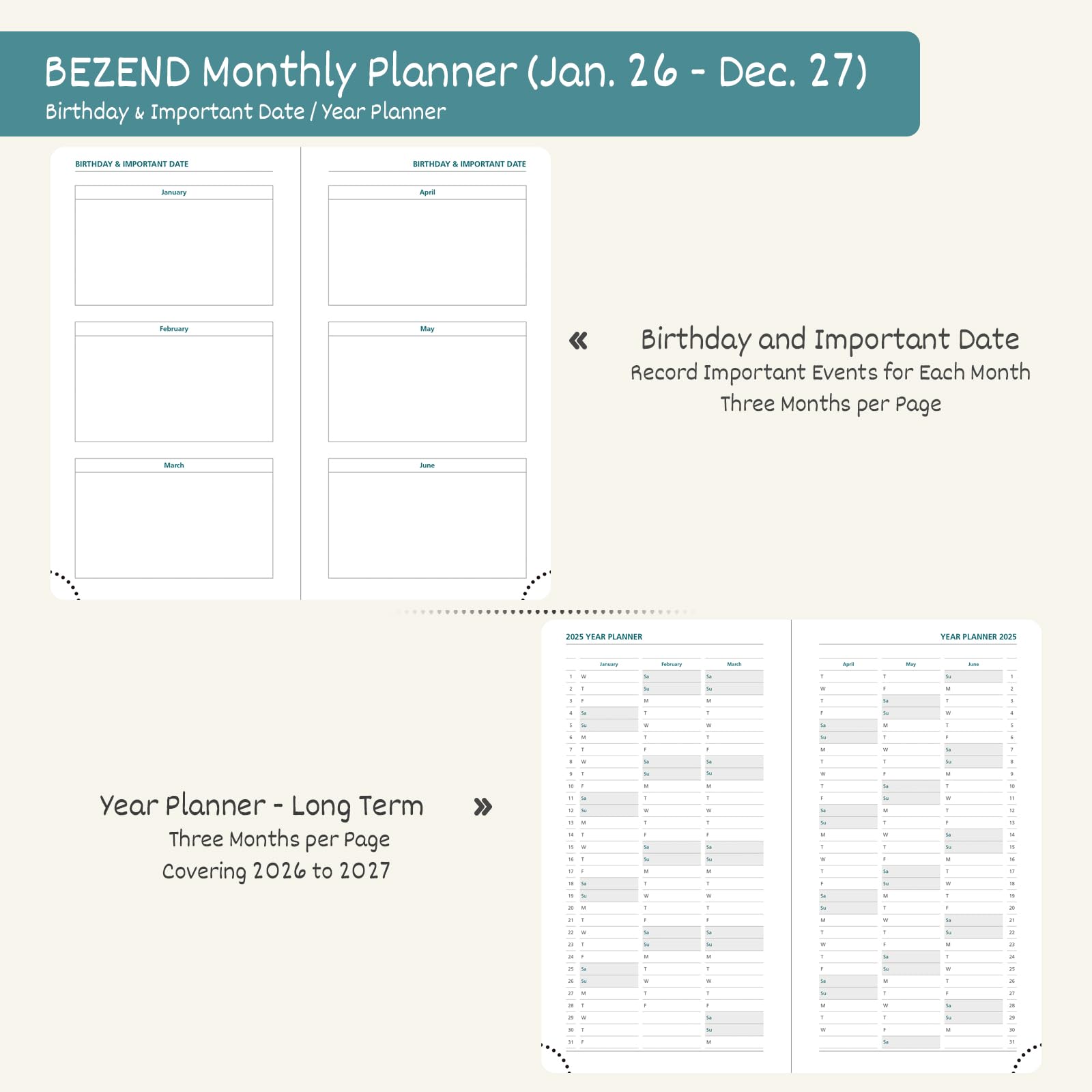 2026 Monthly Planner BEZEND Month To View Diary 2025-2026, Monthly ...