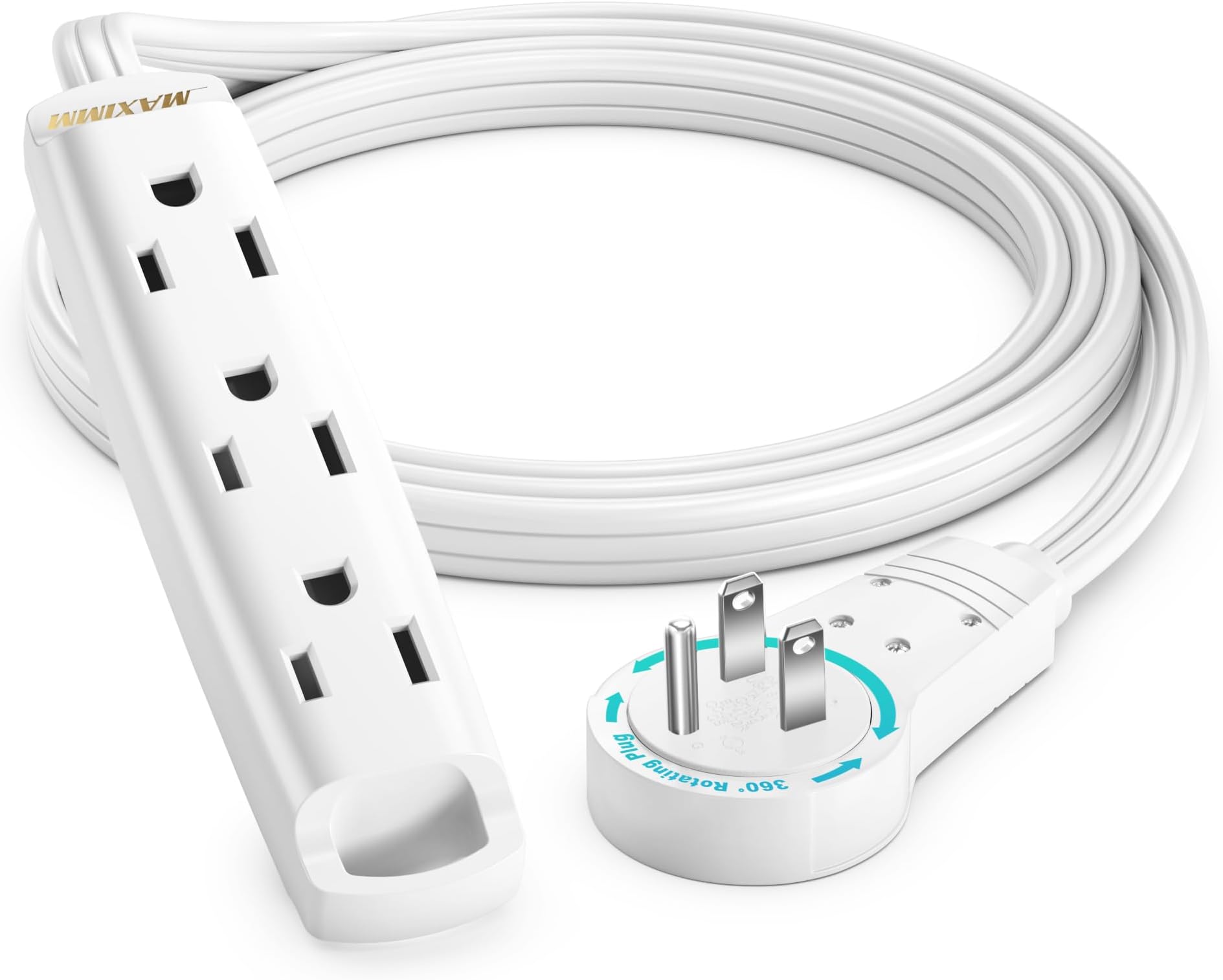 Maximm Cable 3 Ft 360° Rotating Flat Plug Extension Cord/Wire, 16 AWG ...