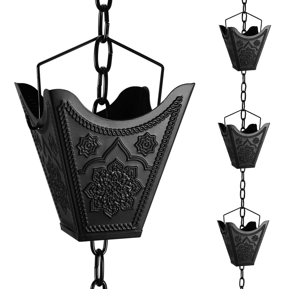 Amazon.com: Vindar Rain Chains, 3D Mandala Carving Black Rain Chain, 8 ...