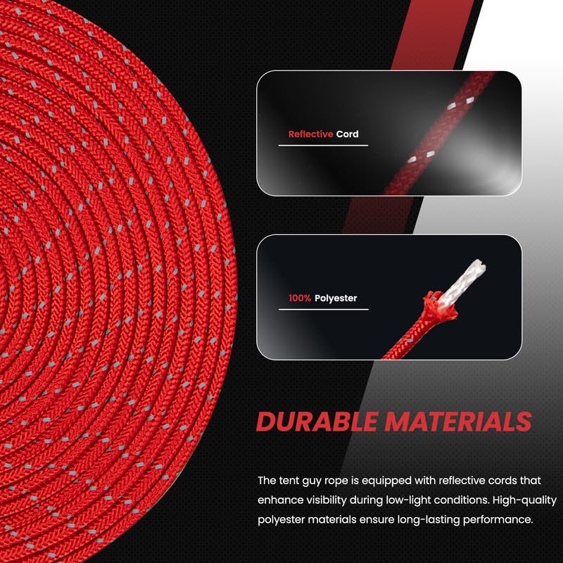 Abma Cord Tent Guy Ropes 5mm 50M Guy Line 10 Pcs Guy Rope Tensioners ...