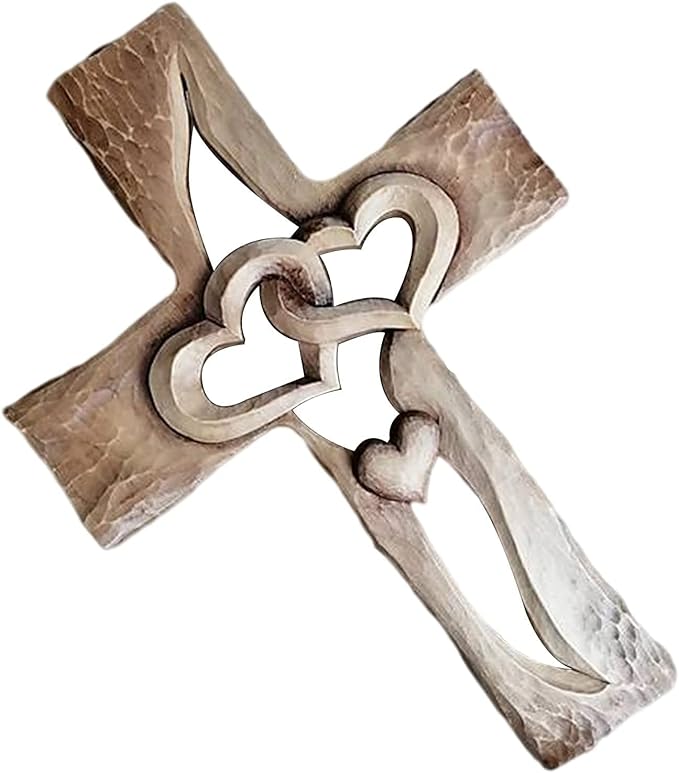 Amazon.com: Puxitri Carved Wooden Cross - Intertwined Hearts, Wooden ...
