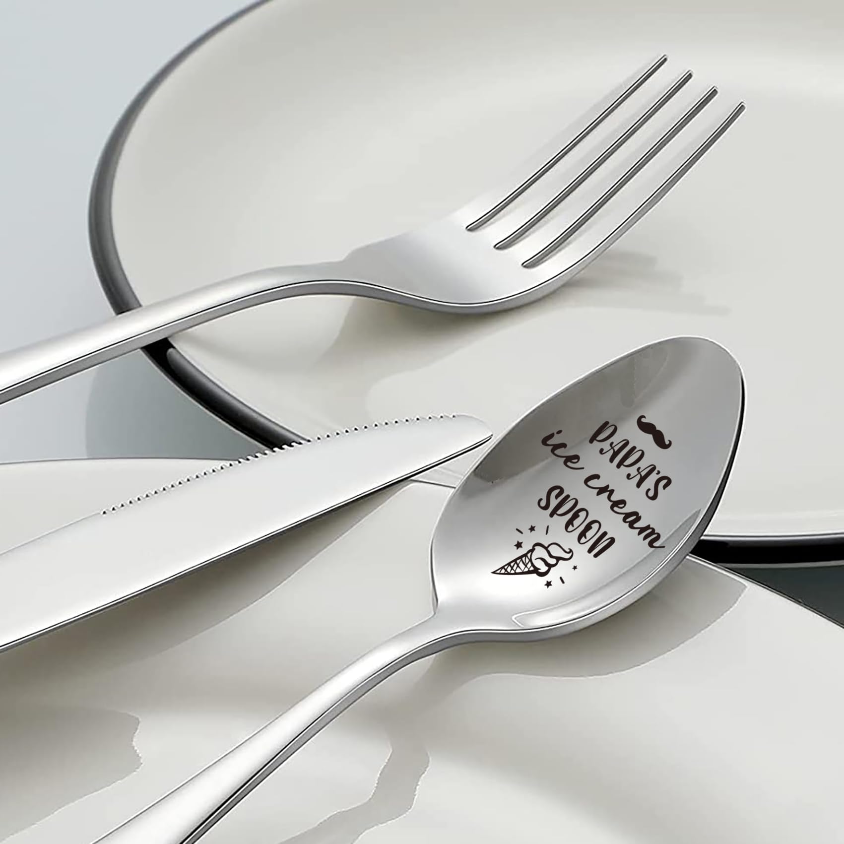 YTNONT Papa’s Ice Cream Spoon – Funny Engraved Stainless Steel Spoon ...