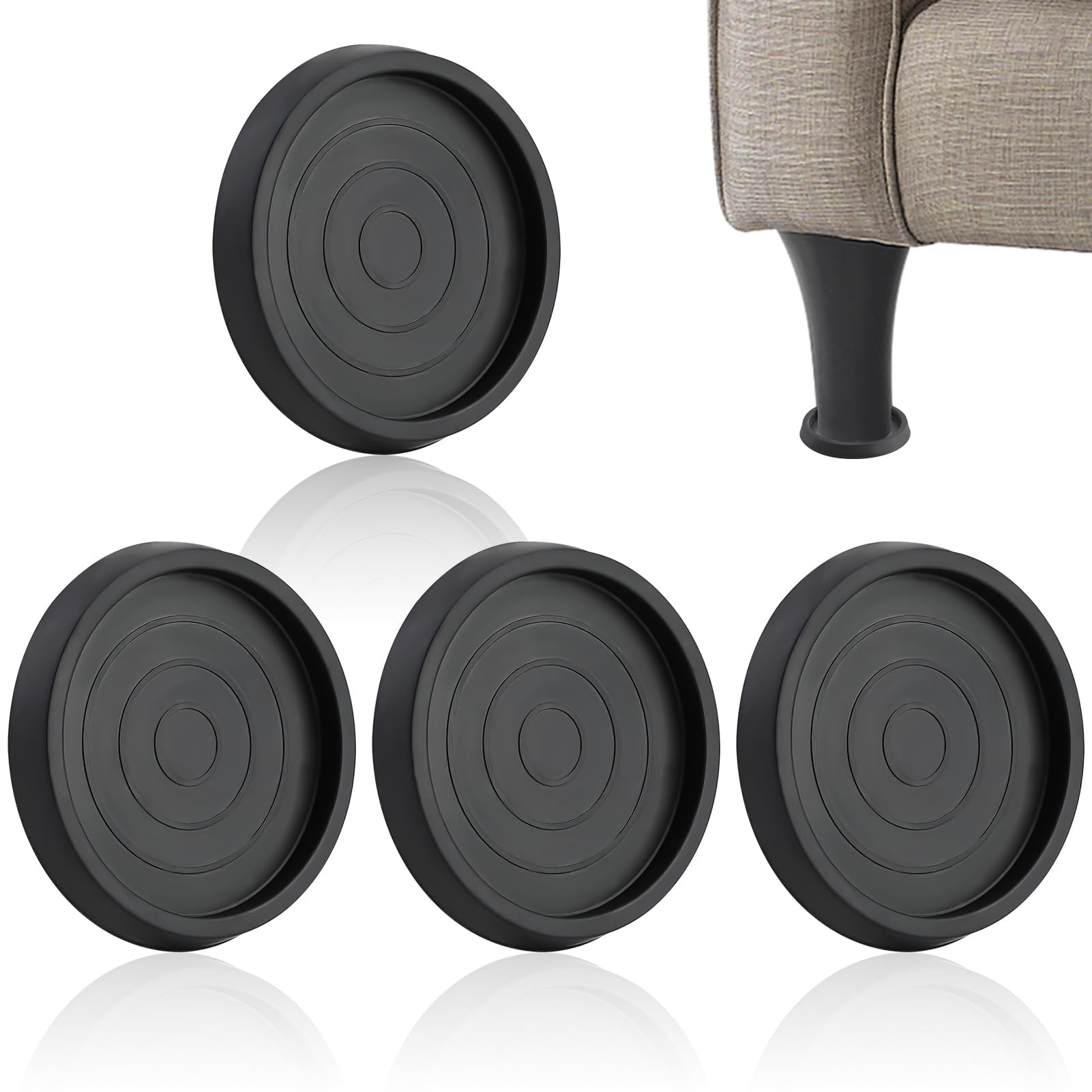 4PCS Furniture Caster Cups, 2.5inch Round Rubber Furniture Feet Caster ...