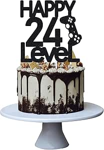 Amazon.com: Level 24th Birthday Cake Topper for Men 24 year Video Game ...