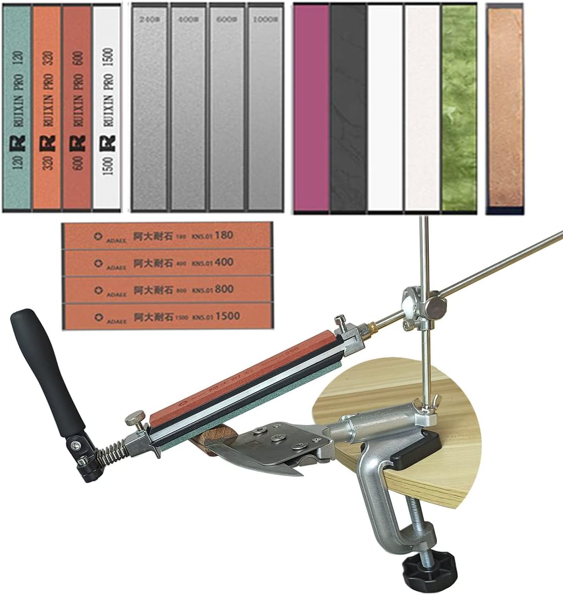 Professional Fixed-Angle Knife Sharpener Kit System with 17 Whetstones ...