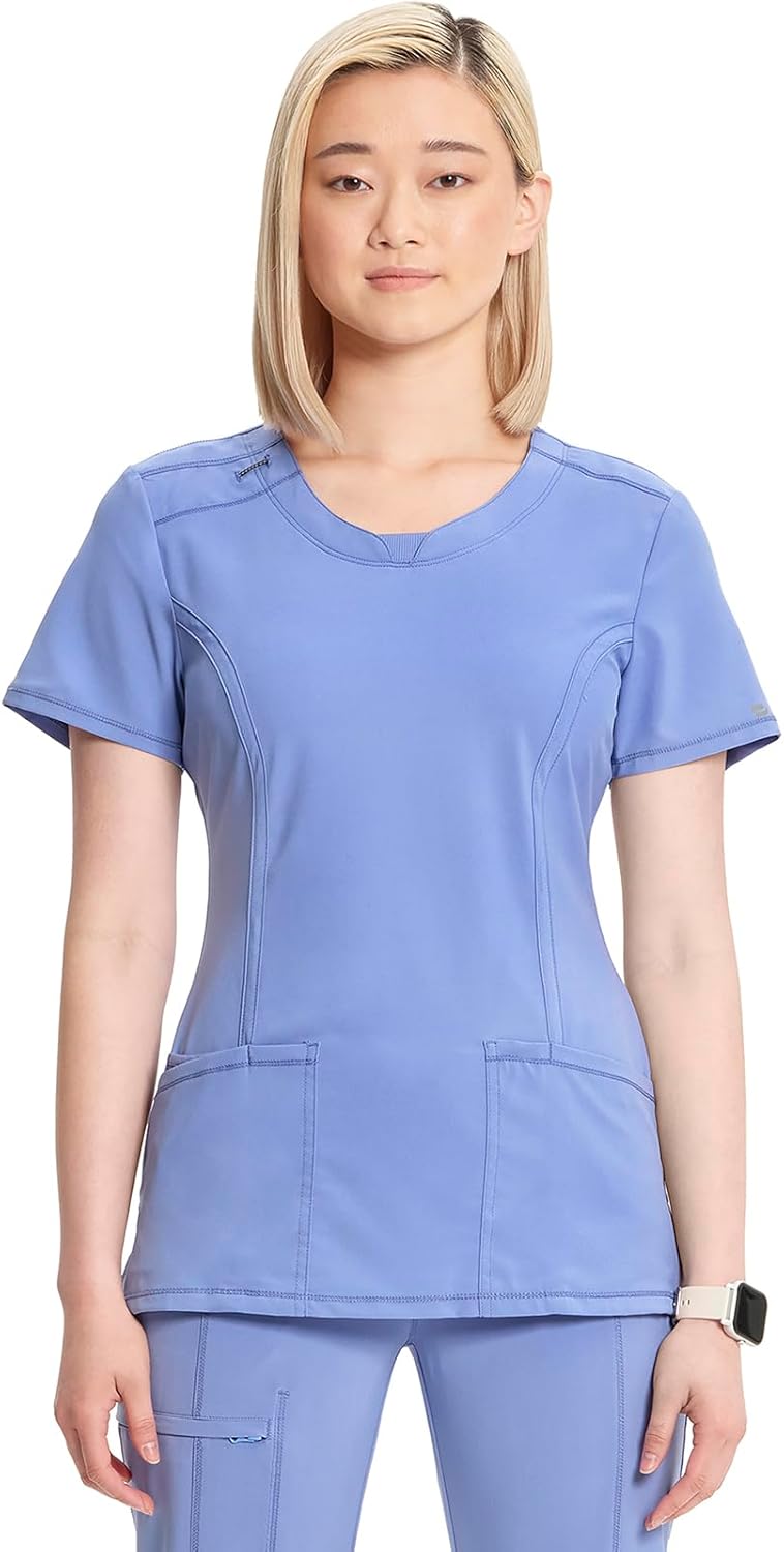 Infinity by Cherokee Round Neck scrub tops women with 3 Pockets & 360 ...