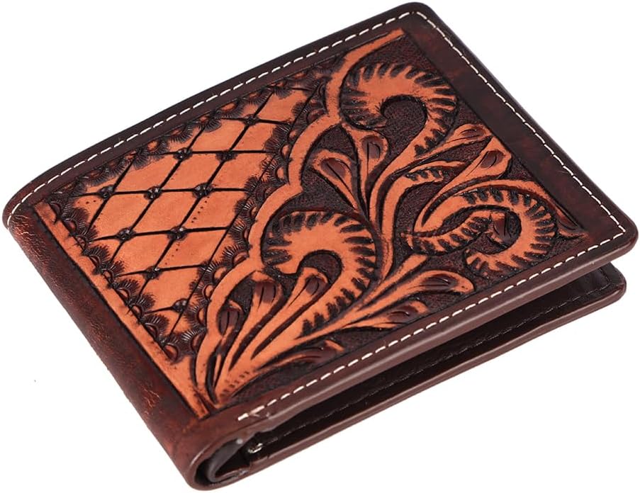 Amazon.com: BAR H EQUINE Genuine Leather Hand-Carved Bifold Wallet for ...