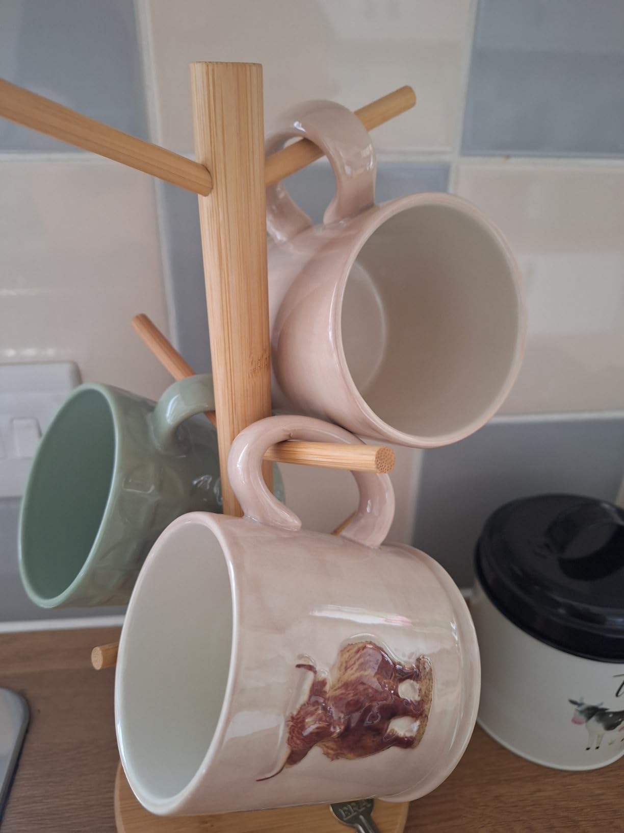 ADERTOS 6 Cup Mug Tree Wooden Mug Tree Stand Wood Mug Rack Bamboo Cup ...