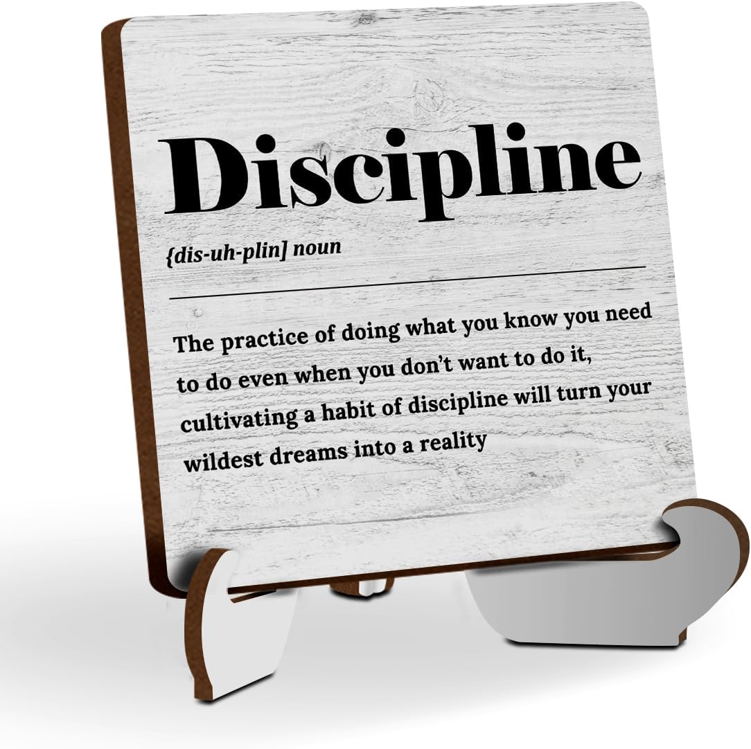Amazon.com: Discipline Noun Desk Decor Wooden Plaque with Wood Stand ...