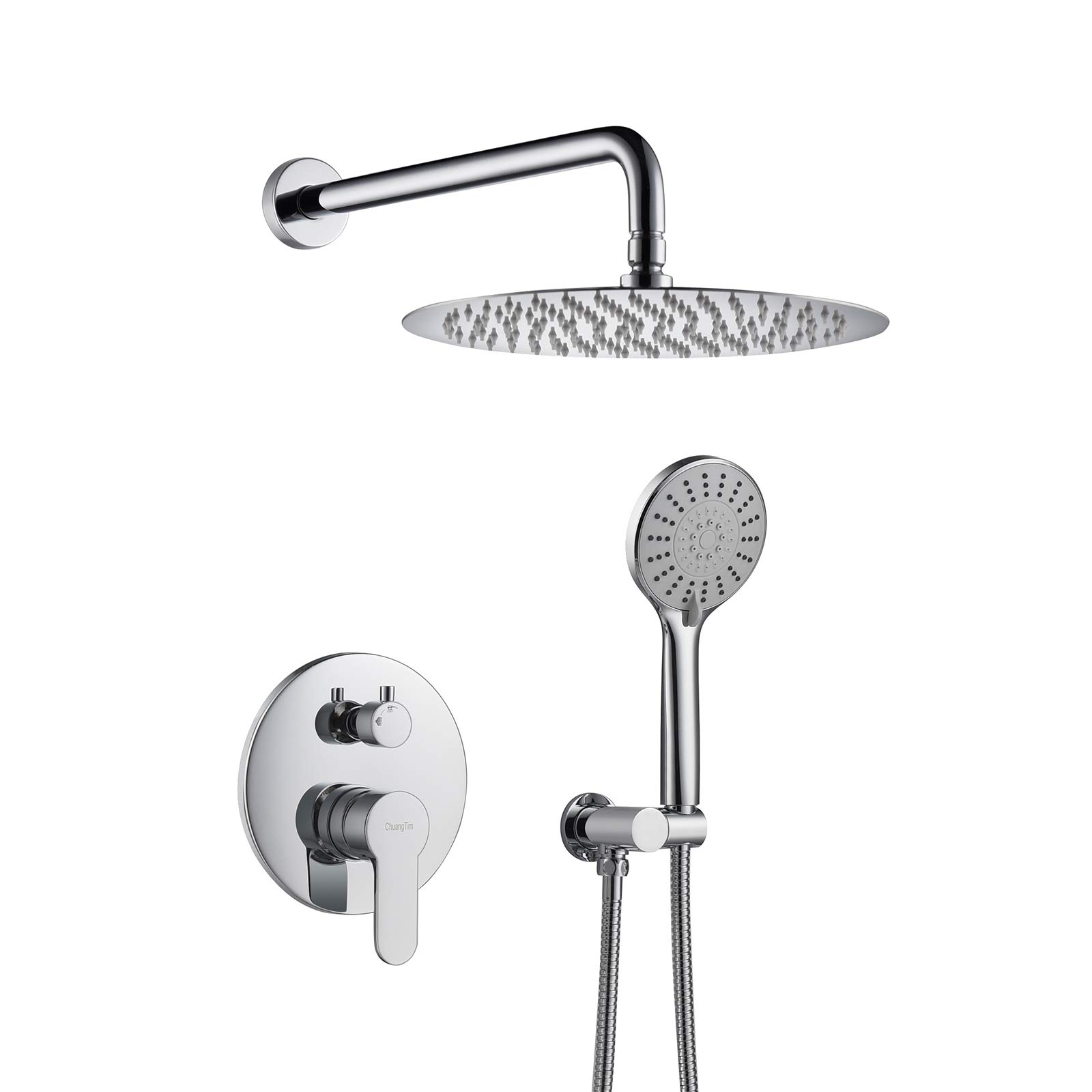 Shower Faucet Set Complete Chrome Shower System 12" Rainfall Shower ...