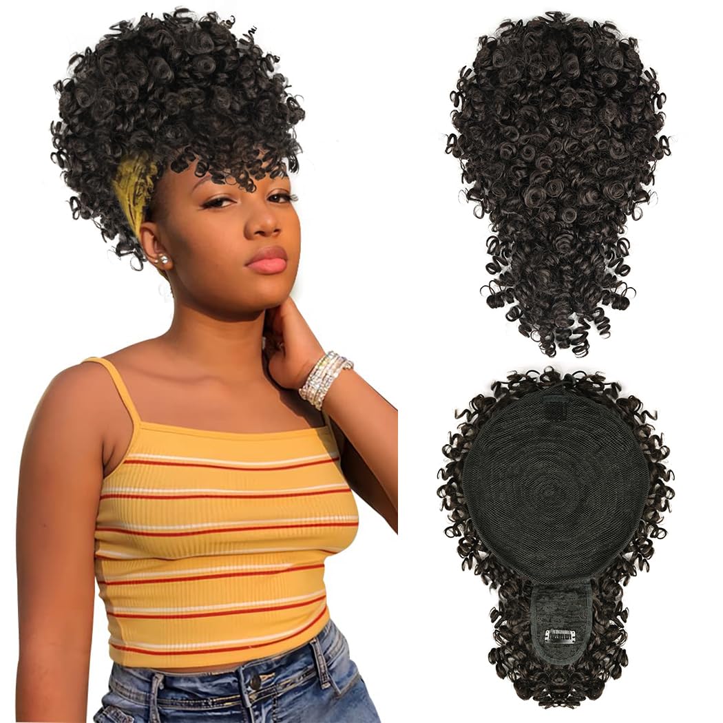 Amazon.com : MODSIGHT Afro Puff Drawstring Ponytail with Bangs, Black ...