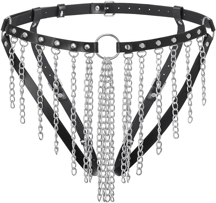 Amazon.com: Navoky Punk Leather Body Chain Adjustable PU Leather Gothic ...