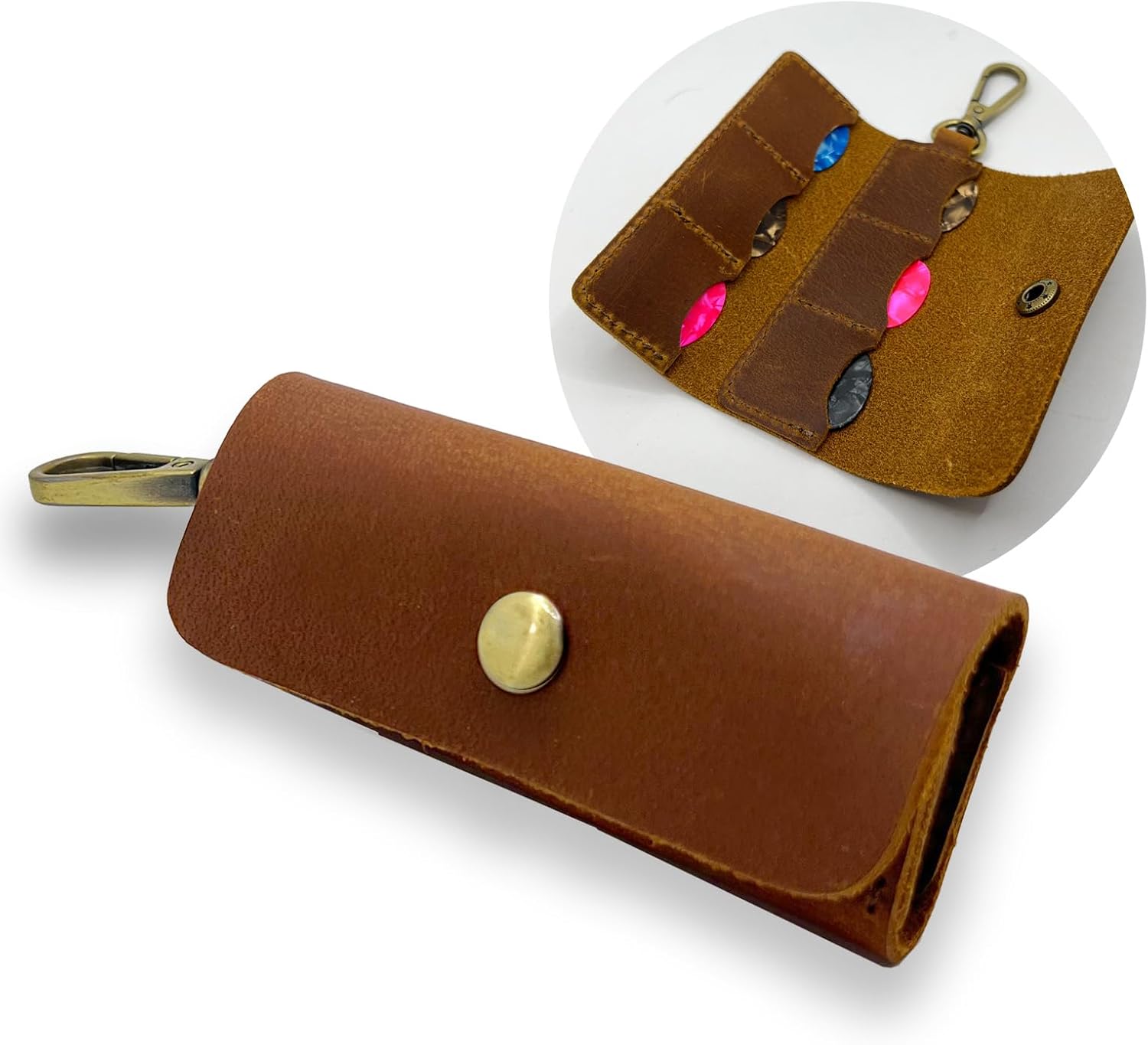 Amazon.com: Della Stella Genuine Leather Guitar Pick Holder Keychain ...
