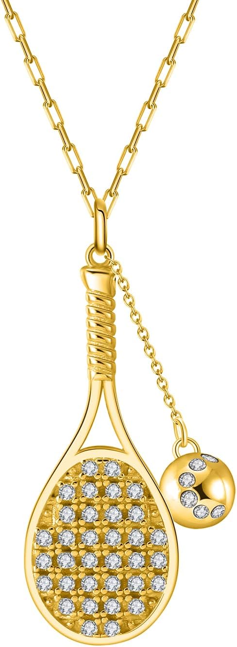 Amazon.com: Racket and Ball Necklace with Crystals - Gold plated Tennis ...