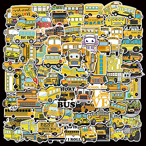 100PCS School Bus Stickers, Cute Cartoon Yellow Transportation Stickers ...