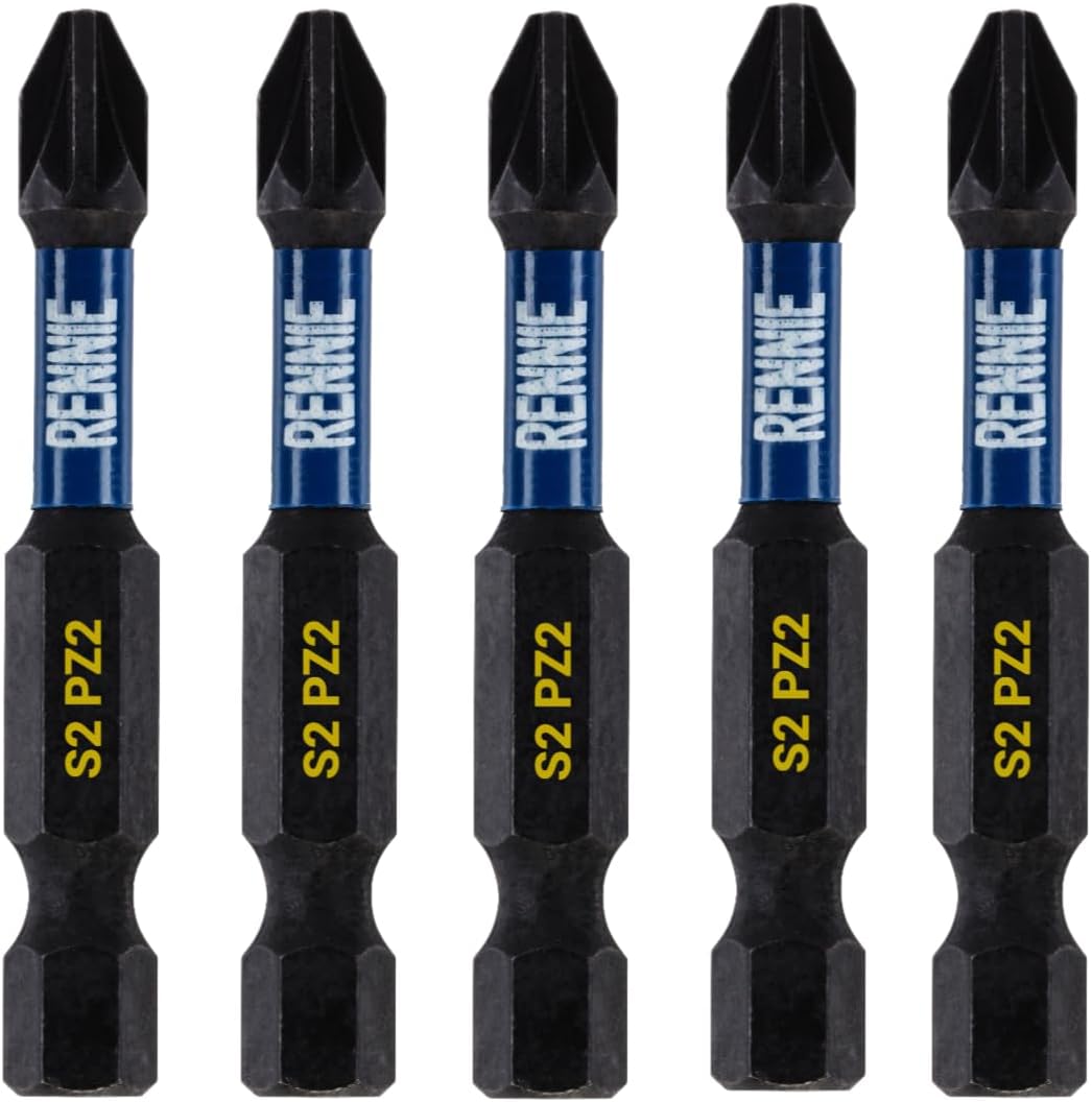 5 x Rennie Tools 50mm Long PZ2 Impact Screwdriver Driver Bits Set ...