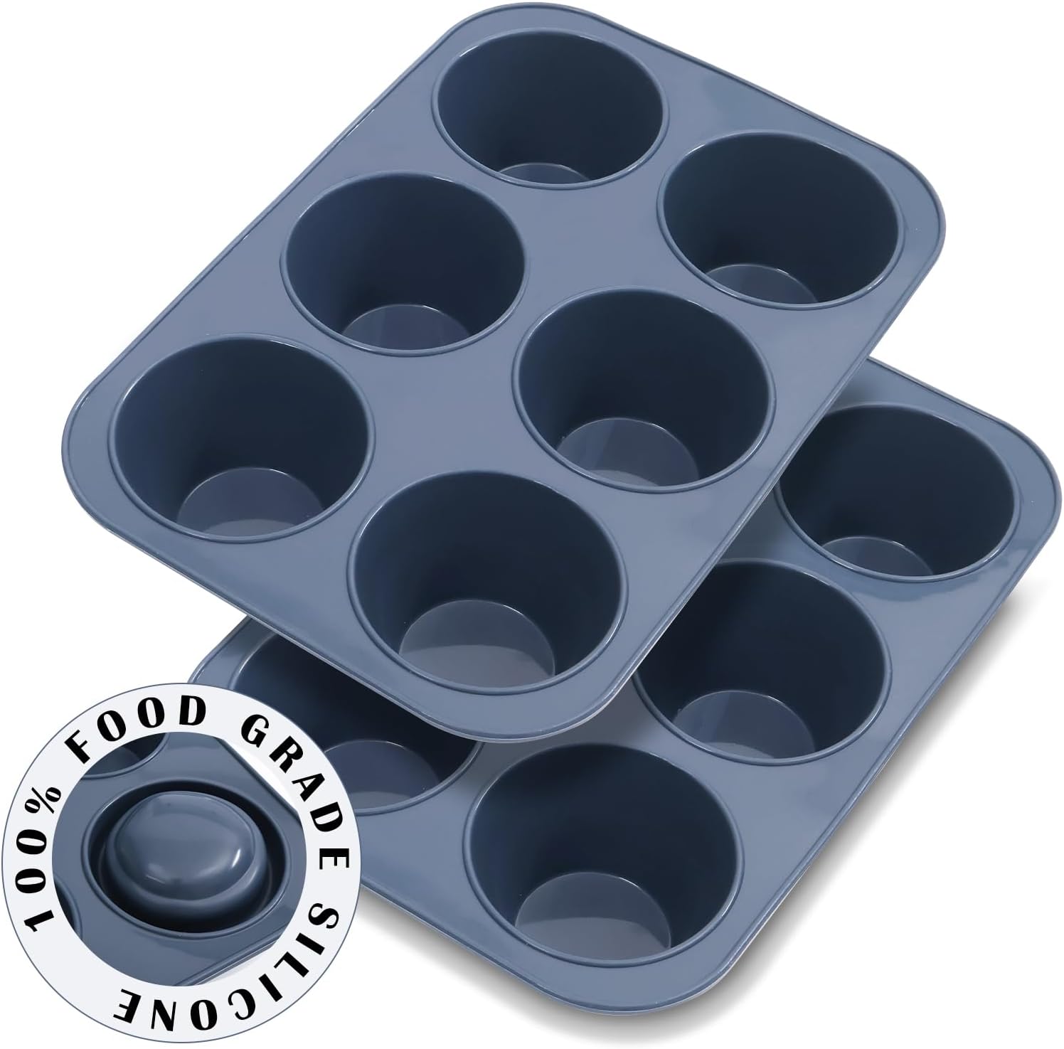 Vnray 2 Pack Silicone Muffin Baking Pan & Large Cupcake Tray 6 Cup ...