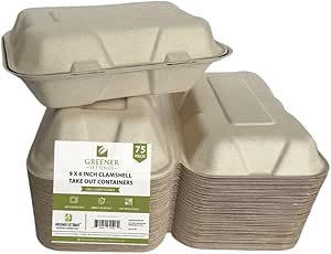 Amazon.com: Greener Settings 75-Pack Compostable 9x6 Inch Clamshell ...