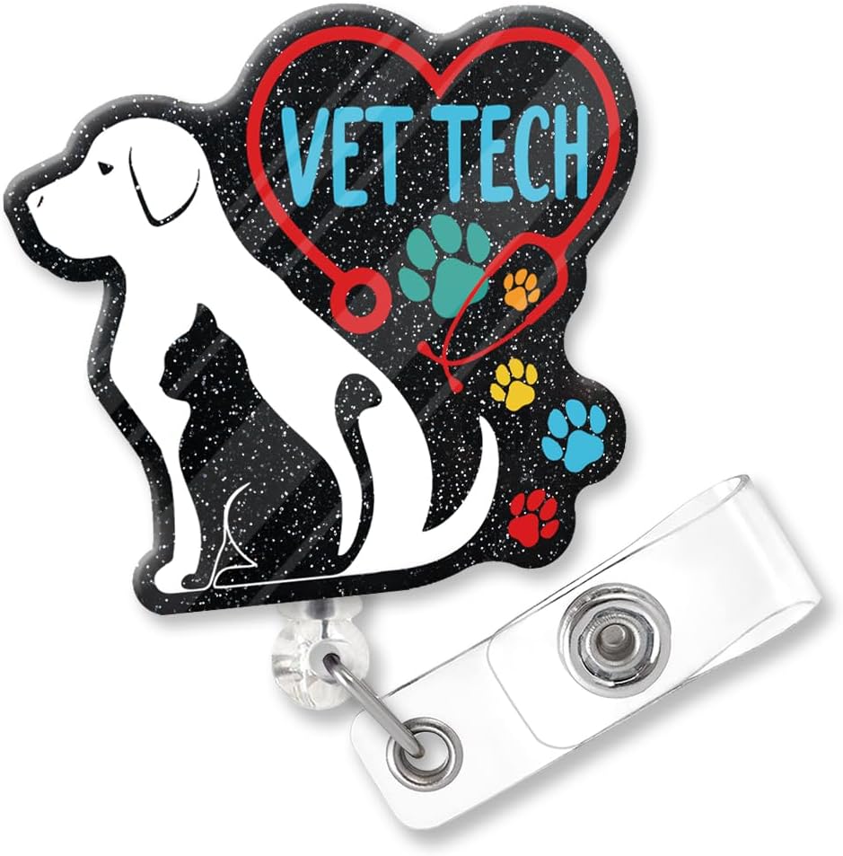 Amazon.com: ZBBFSSCB Vet tech Funny Glitter Badge Reel Retractable with ...