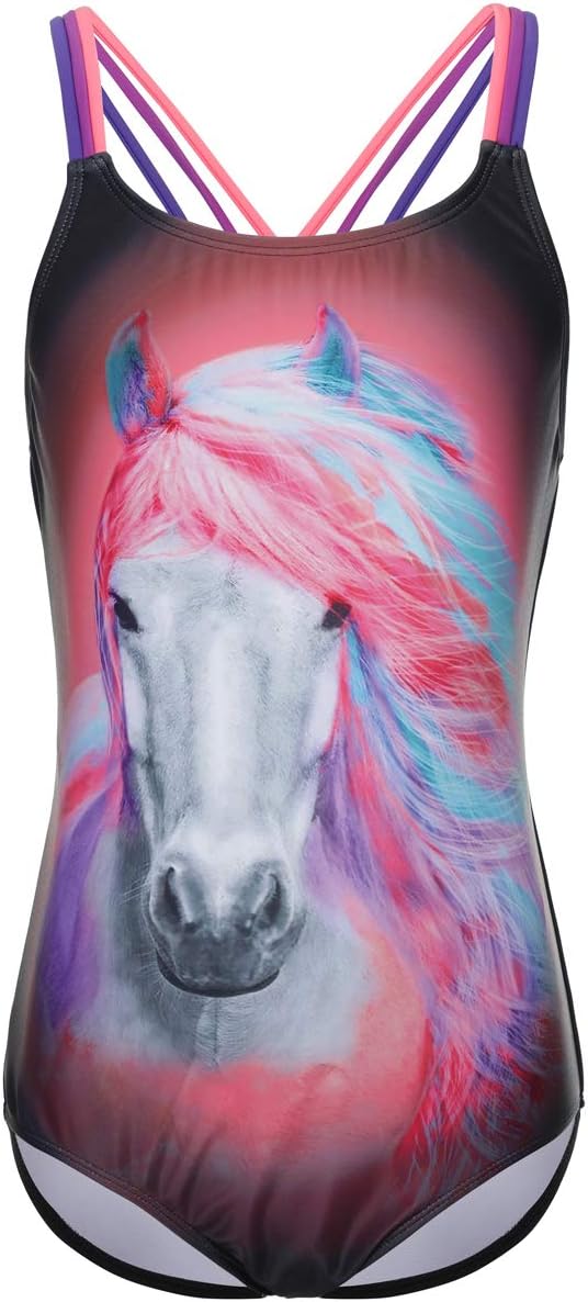Amazon.com: One Piece Swimwear for Girls, Unique Horse Swimsuits Criss ...