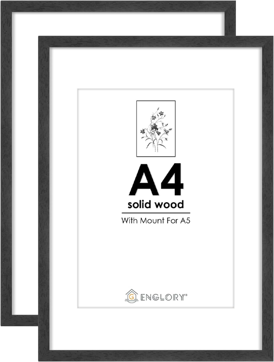 ENGLORY® 2x A4 Frames Black - A4 21x30cm Picture Frame 100% Solid Wood ...