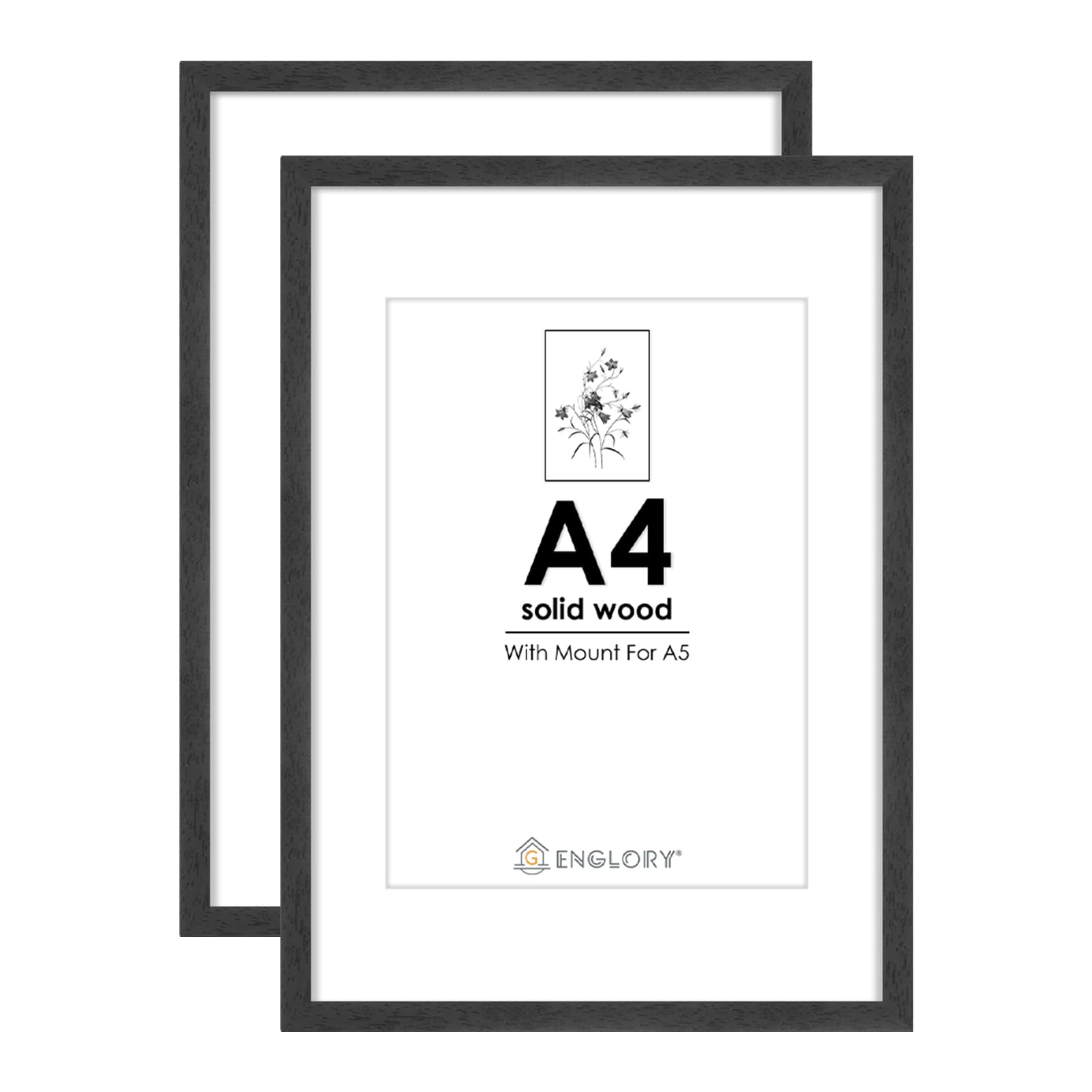 ENGLORY A4 Black Wooden Picture Frame Set of 2, Wood 21x29.7cm Photo ...