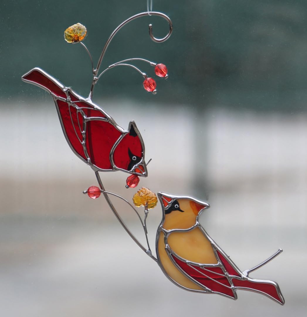 Amazon.com: Cardinal Red Bird Handmade Stained Glass Suncatcher Genuine ...