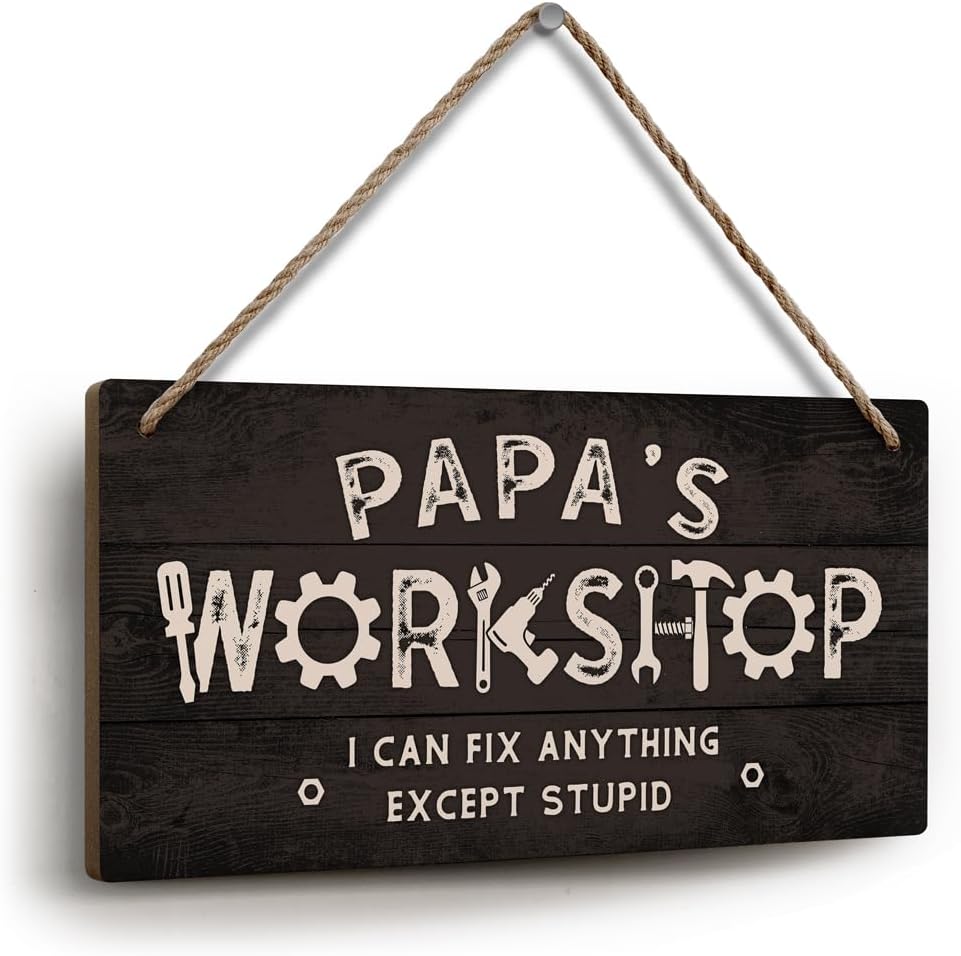 Amazon.com: Vintage Man Cave Decor PaPa's Fix-It Shop Wooden Sign ...