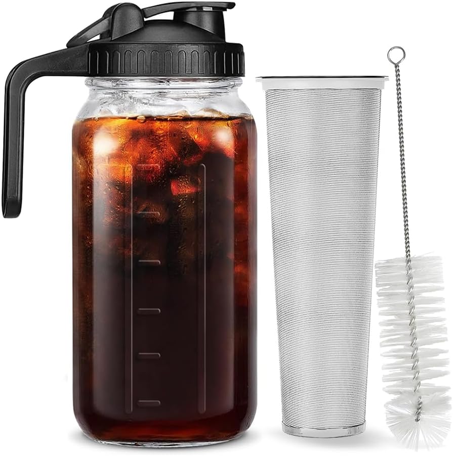 Cafetera Cold Brew 2L, Jarra de Vidrio con Tapa Hermética, Filtro ...
